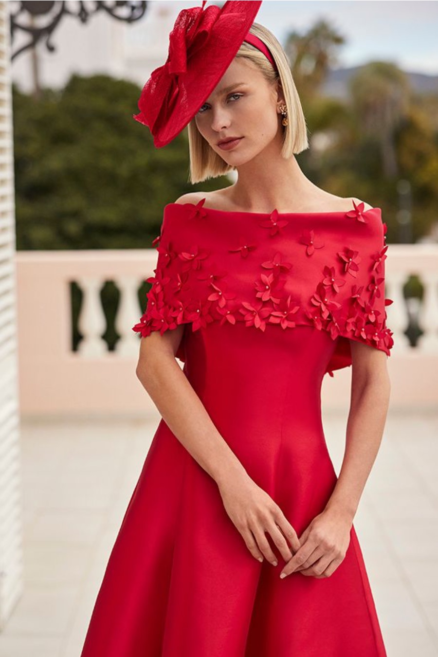 Rosa Clara flower detail red dress